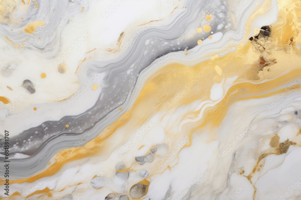 a close up of a marbled surface with yellow and grey colors and a black ...