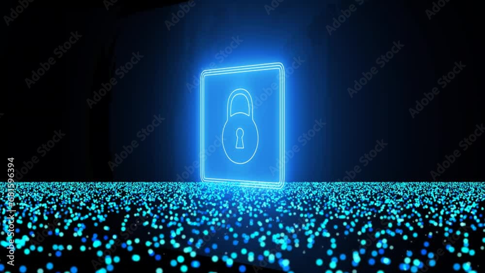 cybersecurity lock icon safety password technology with particles ...
