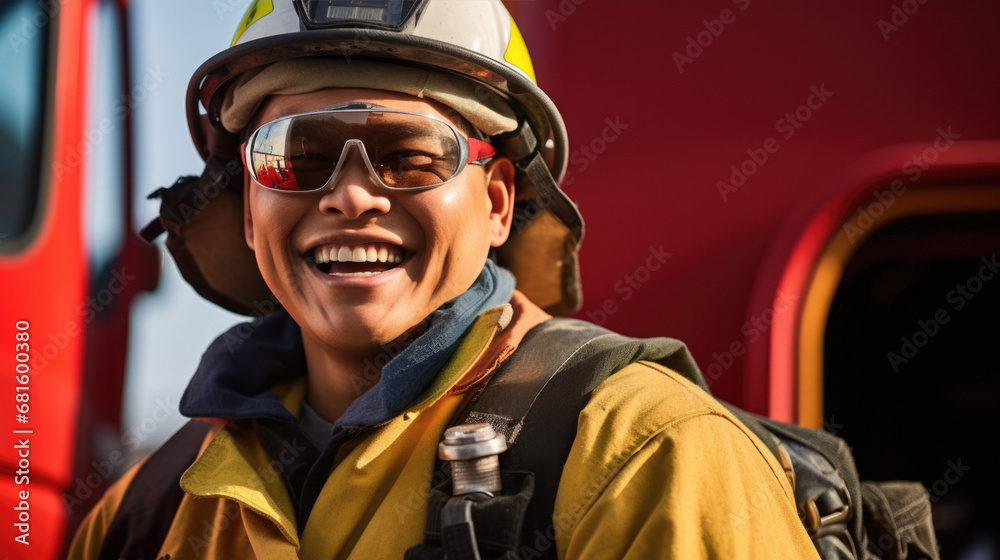 Young Native American Indian fireman in front of a fire truck Stock ...
