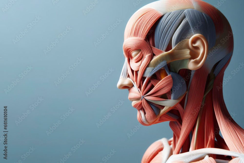 Structure of facial and shoulder muscles and tendons. Some muscles of ...