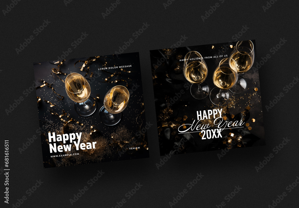 Happy New Year Posts For Social Media With Wine Glass and Generative ai ...