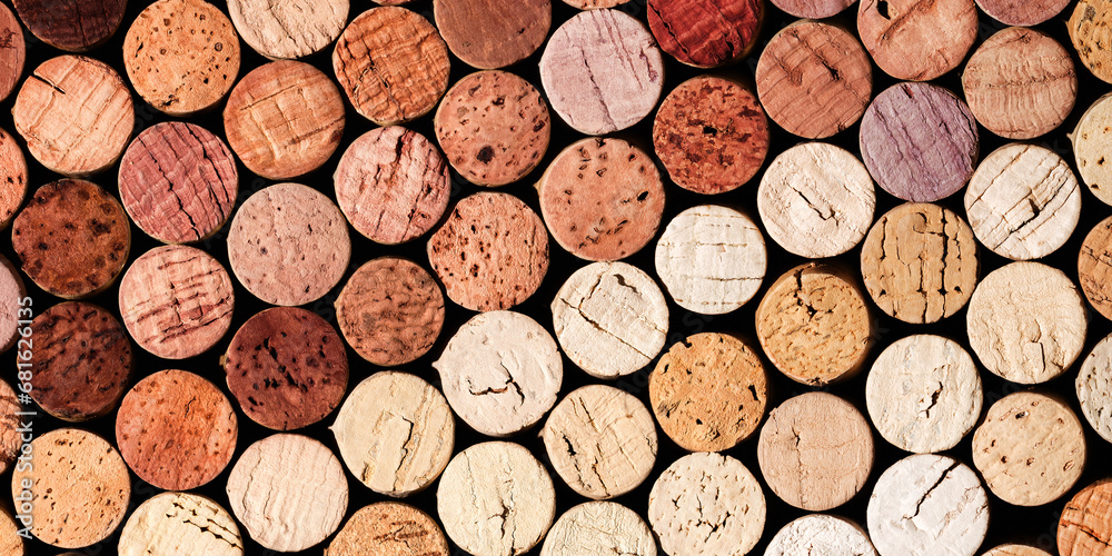 Banner of wine cork from red and white wine, natural texture used ...