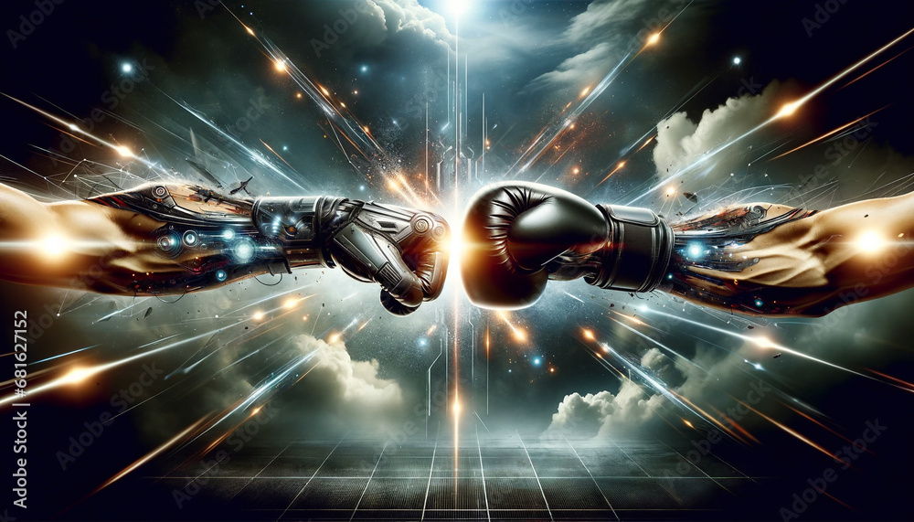 Cybernetic Battle Showdown: Cyber Human vs AI Robot in a Futuristic ...