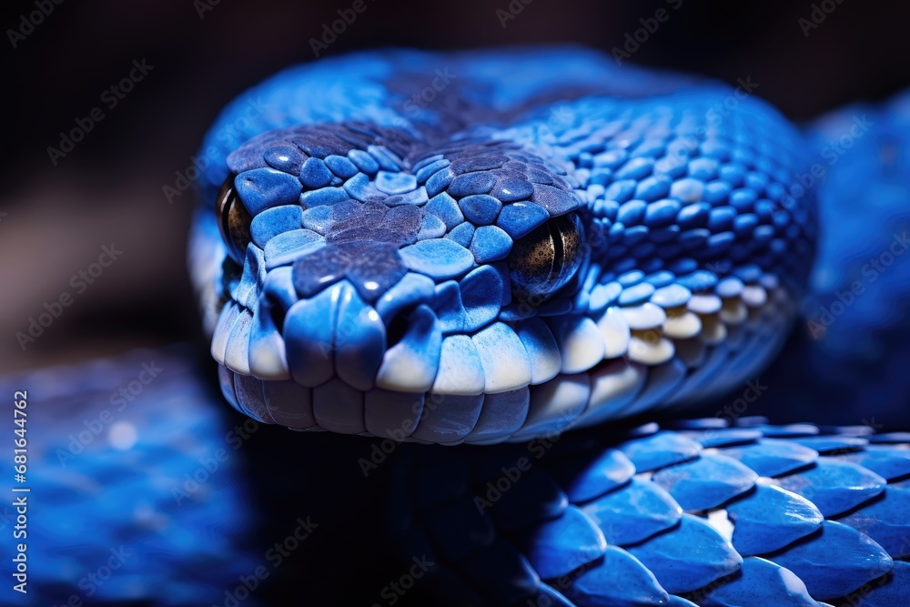 Close up of the head of a blue snake Ptyas mucosa, Blue viper snake ...