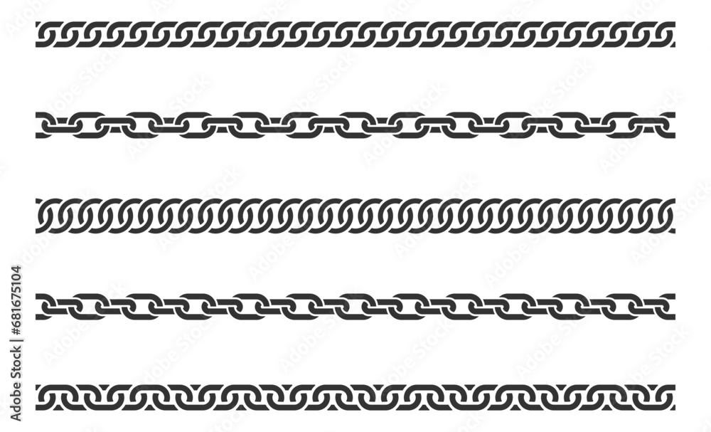 Set seamless chain link. Different chains silhouette black and white ...