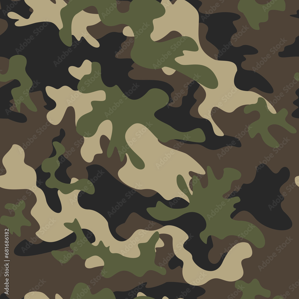 Seamless camouflage pattern vector fashionable print, army fabric ...