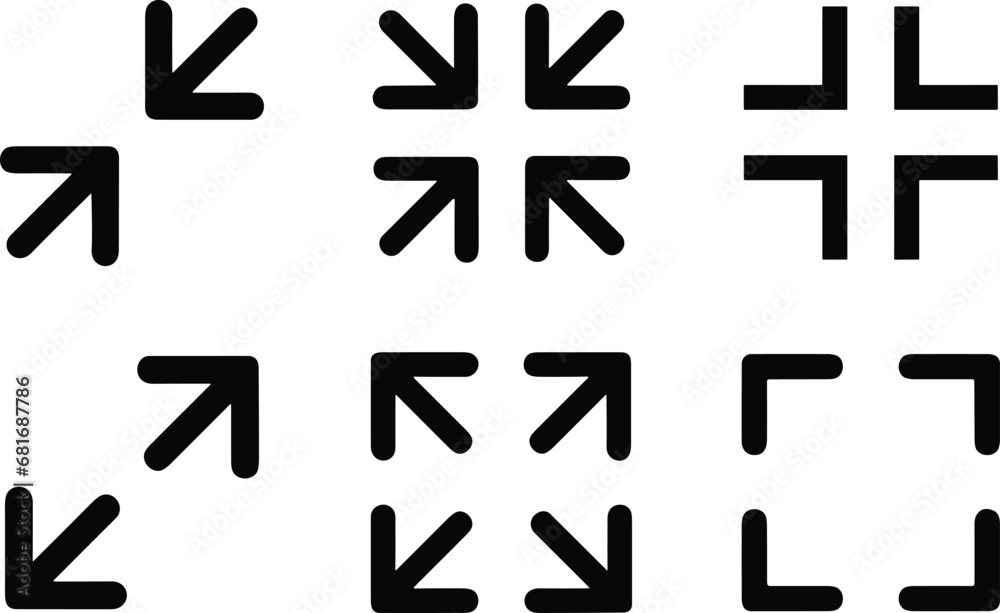 Maximize and minimize screen buttons icon set. Full screen enter and ...
