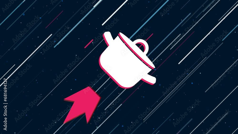 Pot symbol flies through the universe on a jet propulsion. The symbol ...