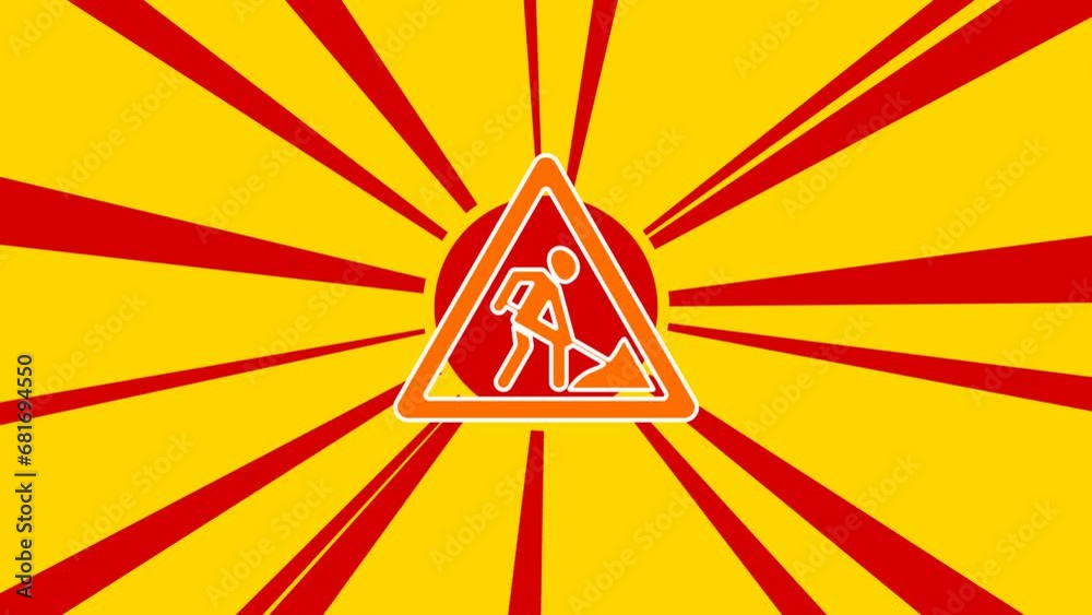 Road work sign on the background of animation from moving rays of the ...