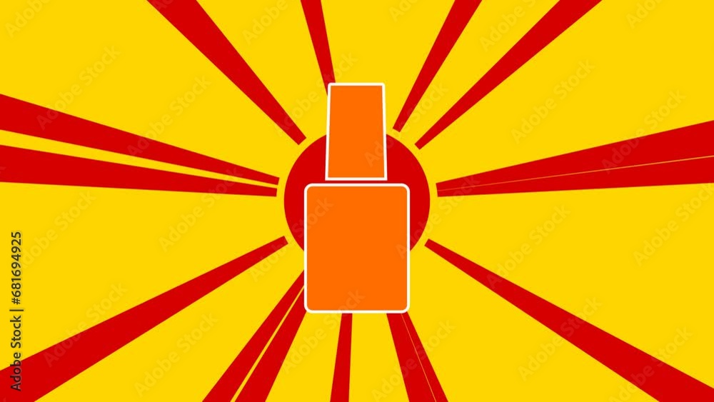 Nail polish symbol on the background of animation from moving rays of ...