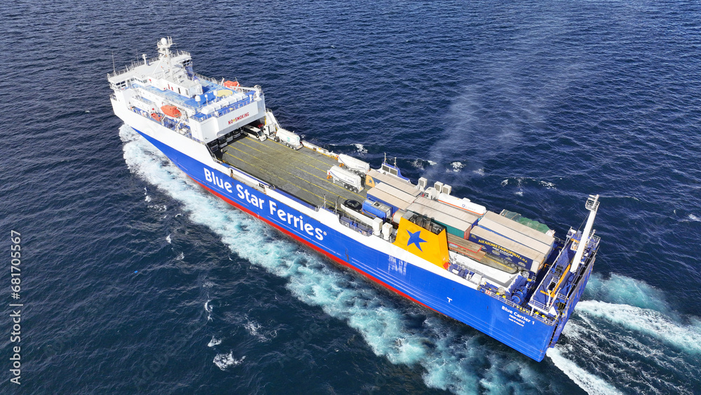 Aerial drone photo of Blue Horizon - Blue star Ferries lines small car ...