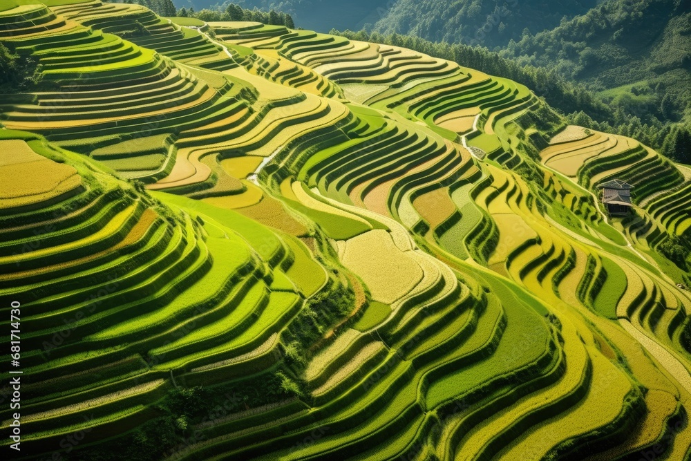 Terraced rice fields in Mu Cang Chai, YenBai, Vietnam, Top view or ...