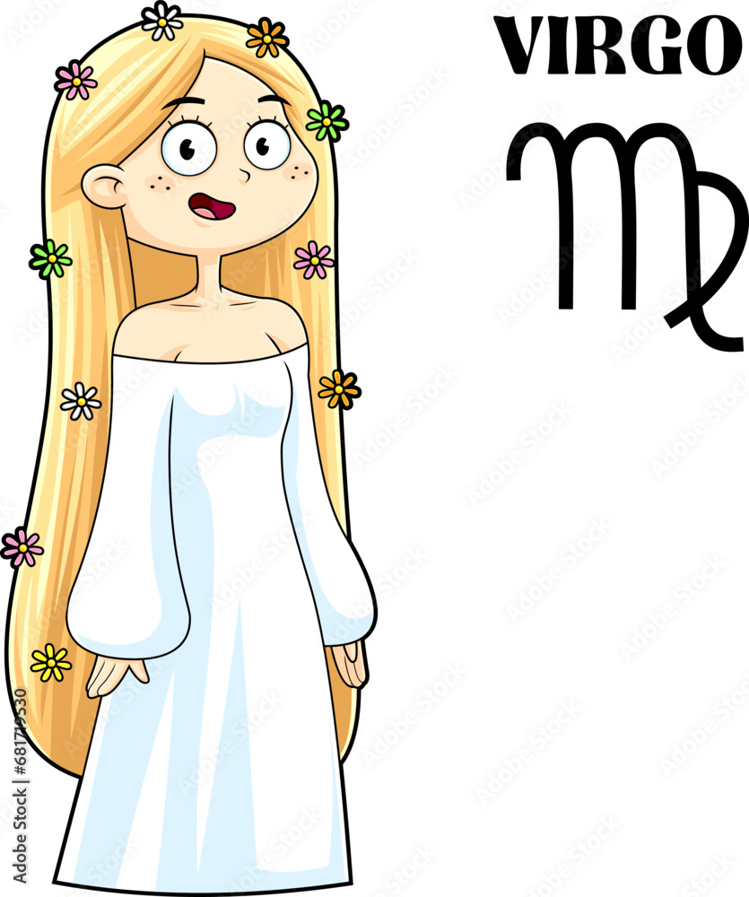Virgo Cartoon Character Horoscope Zodiac Sign. Vector Hand Drawn ...