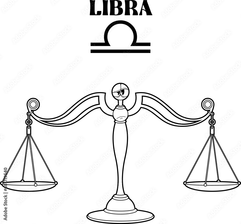 Outlined Libra Cartoon Character Horoscope Zodiac Sign. Vector Hand ...