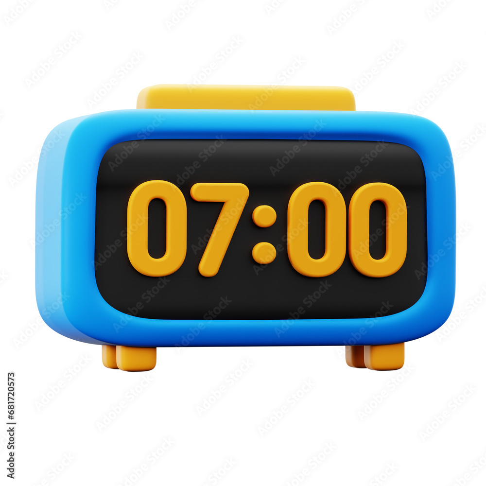digital alarm with 7 clock on screen 3d icon illustration render design ...