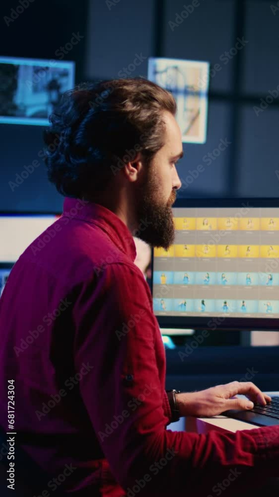 Vertical video Portrait of smiling photographer creating digital ...