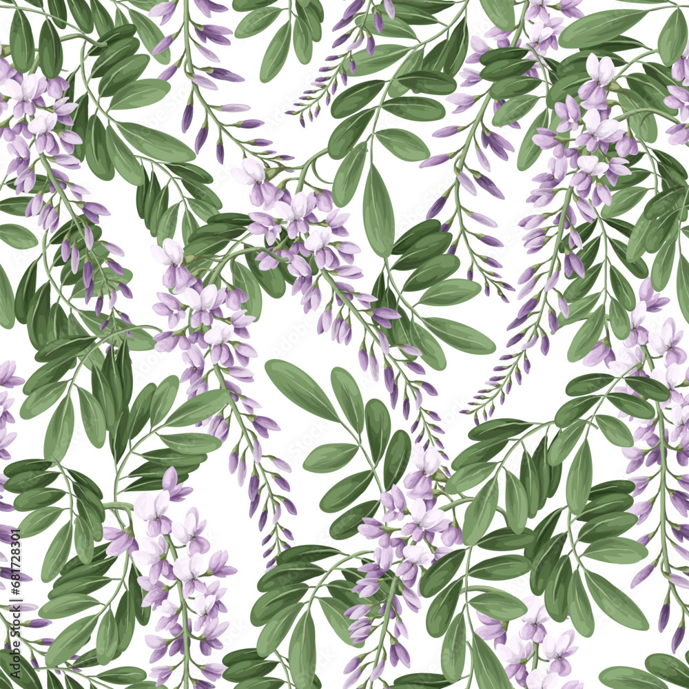Seamless pattern with acacia flowers and leaves. Vector. Stock Vector ...