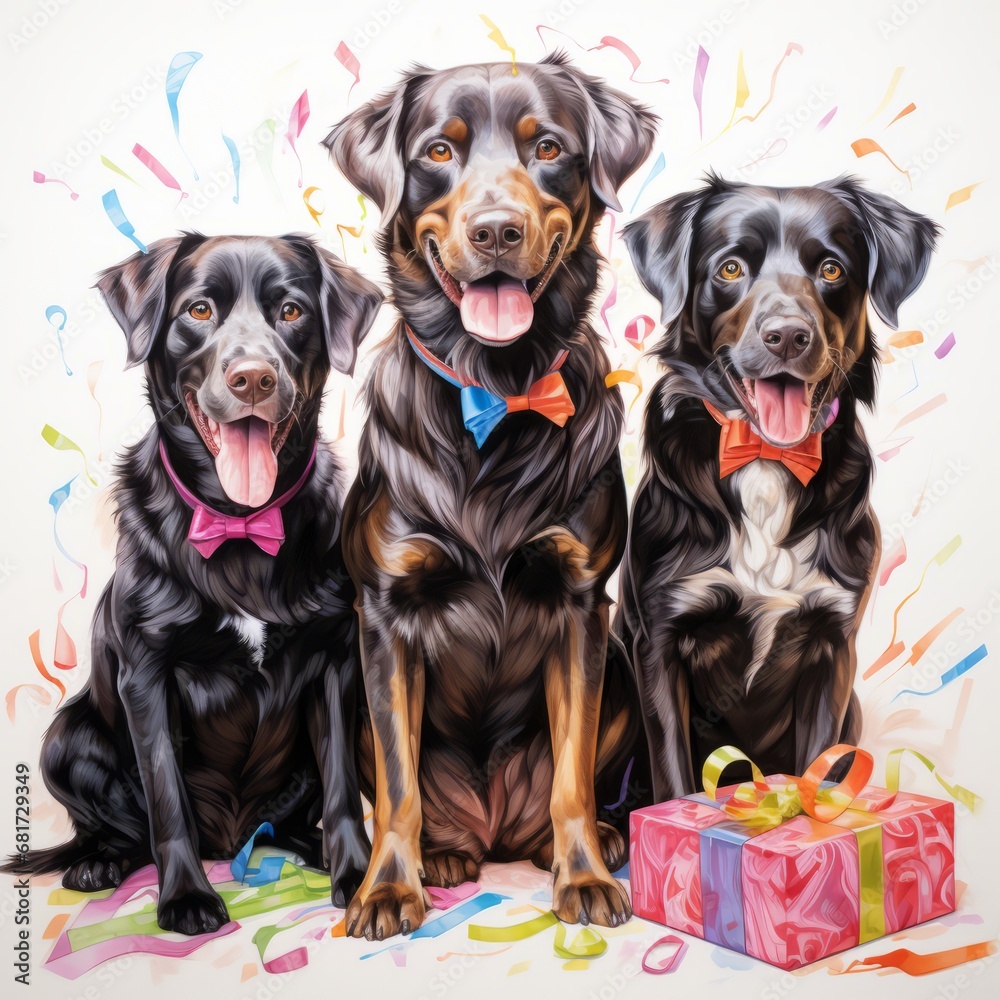Happy birthday dogs greeting card clip art pencil sketched illustration ...
