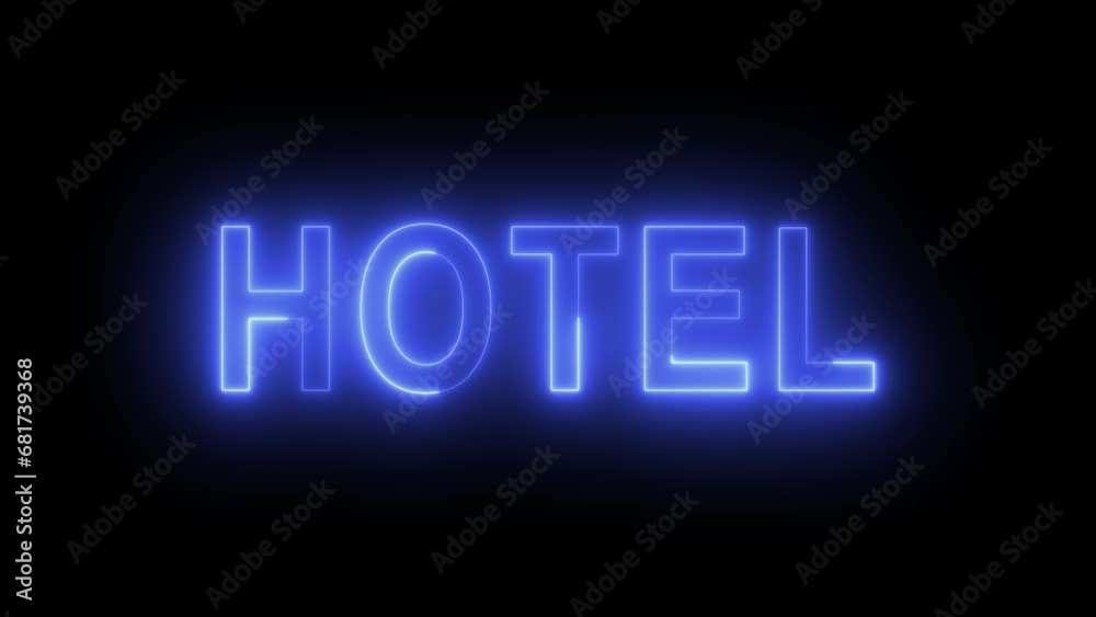 Neon Glowing Hotel, hostel neon sign fluorescent light glowing on ...