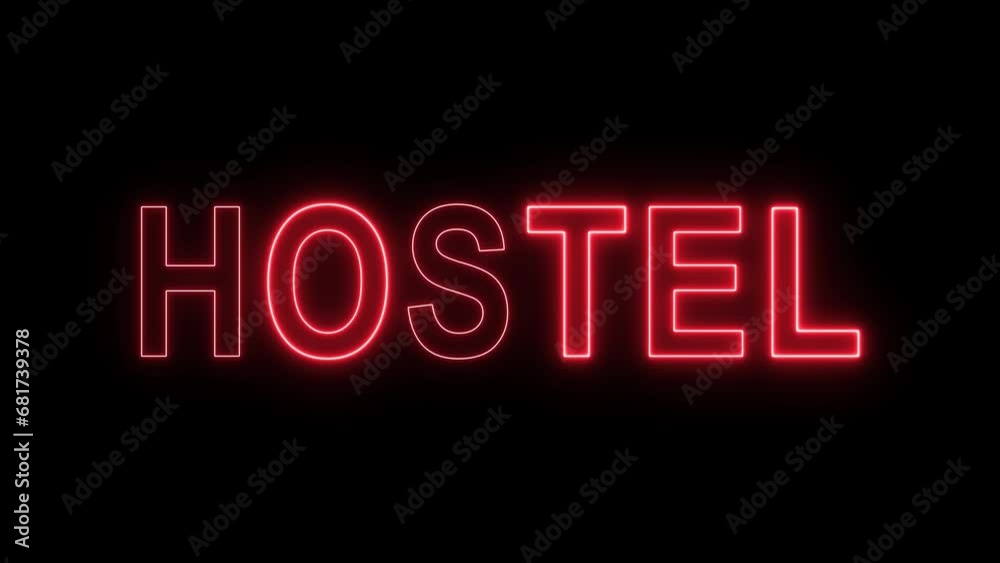 Neon Glowing Hotel, hostel neon sign fluorescent light glowing on ...