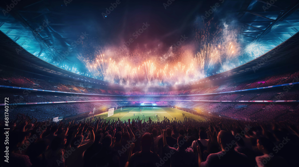 View inside soccer stadium with Fans on stadium game and audiences ...