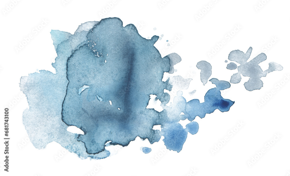 PNG Ink watercolor hand drawn blot. Wet blue color paper texture stain ...