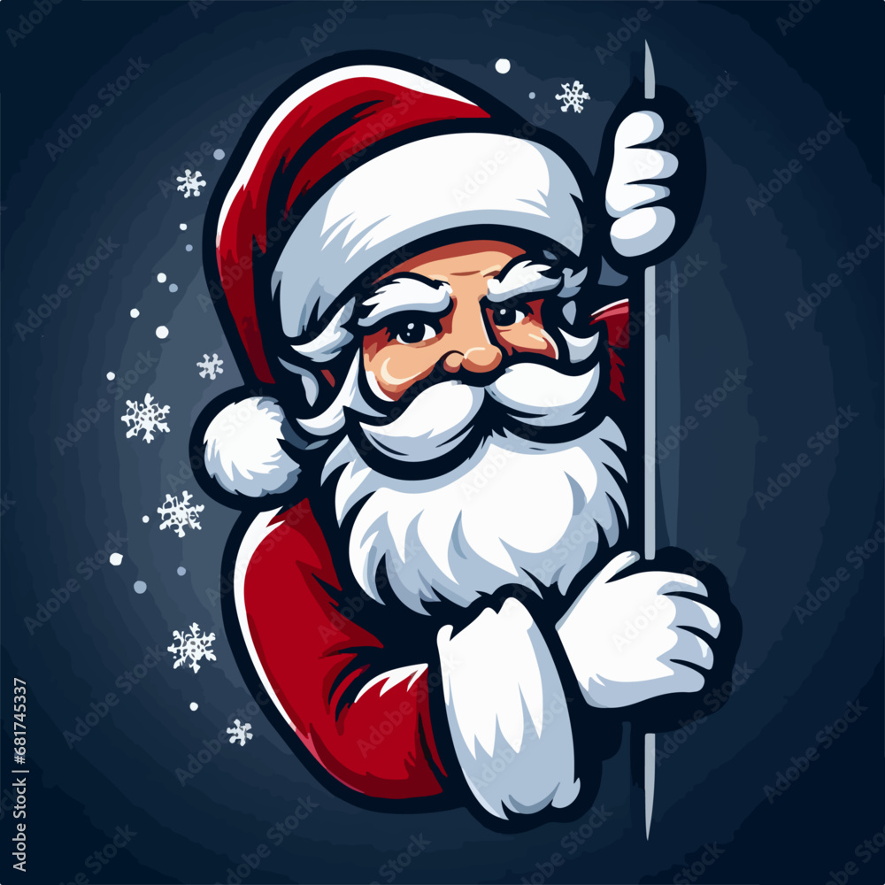 cute vector illustration of Santa Claus peeking around a corner, Cute ...