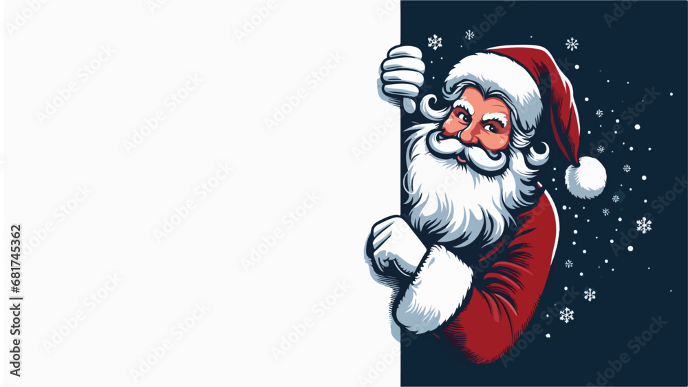 cute vector illustration of Santa Claus peeking around a corner, Cute ...