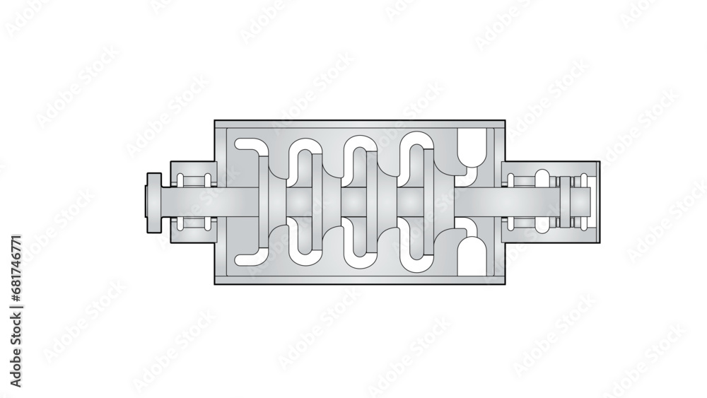 Centrifugal compressor vector drawing showing a barrel style compressor ...