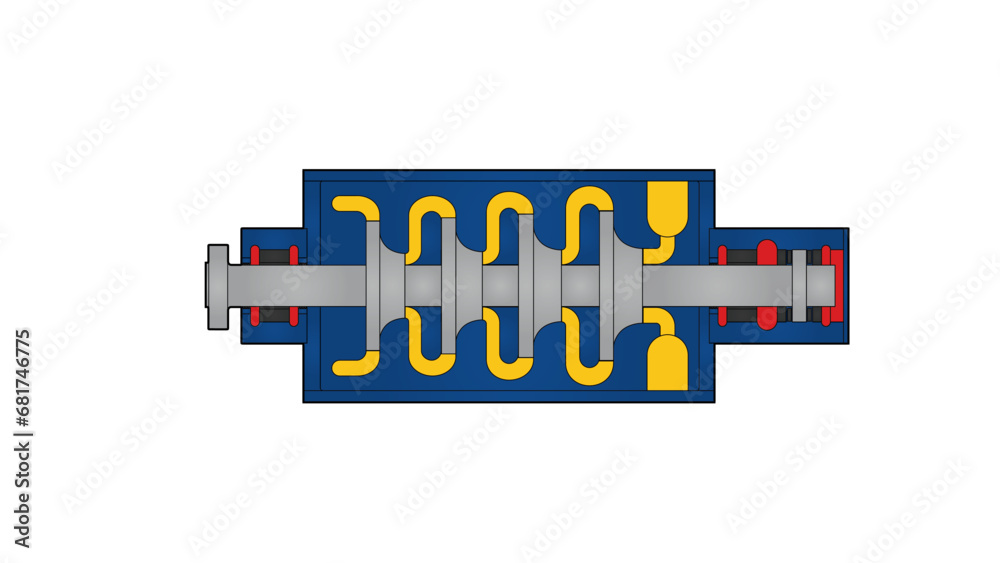 Centrifugal compressor color vector drawing showing a barrel-style ...