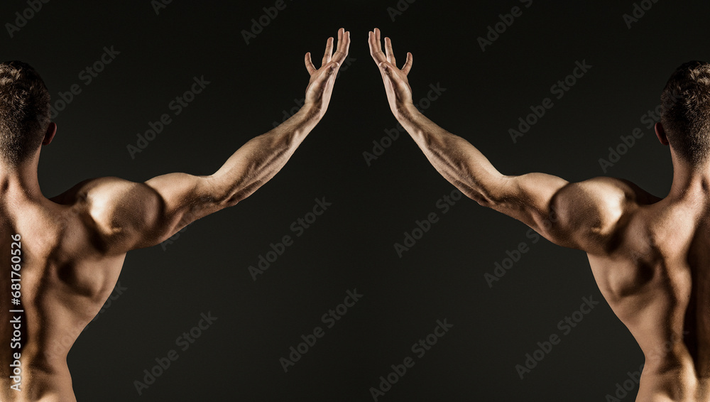 Sexy model. Muscular body. Strong man. Man Power. Perfect Shoulders and ...