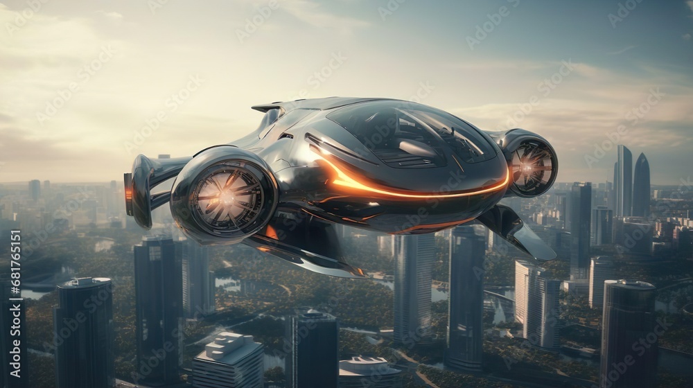 Passenger transportation of the future. Air vehicle, flying car drone ...