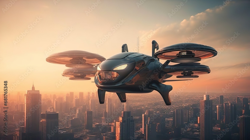 Passenger transportation of the future. Air vehicle, flying car drone ...