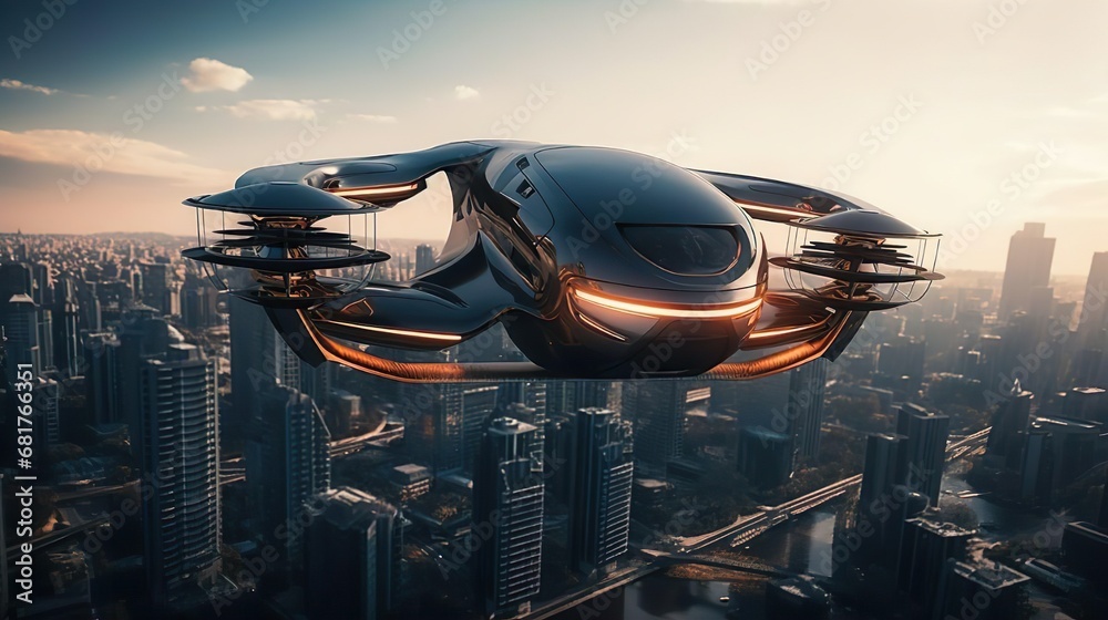 Personal transportation of the future. Air vehicle, flying car drone ...