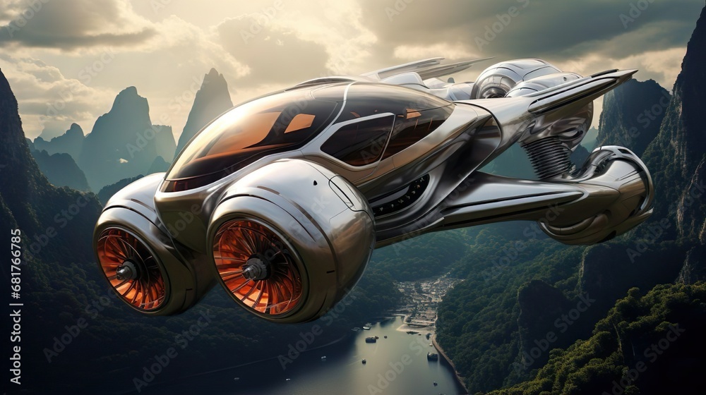 Passenger transportation of the future. Air vehicle, flying car drone ...