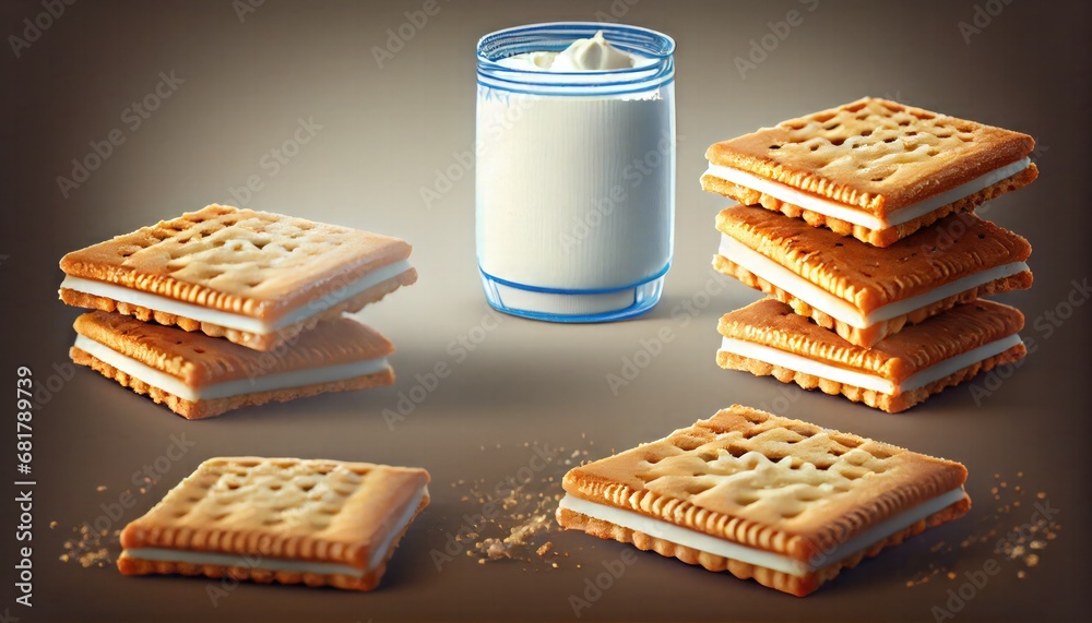 Square Biscuits salty crackers Milk cream cracker isolated food white ...
