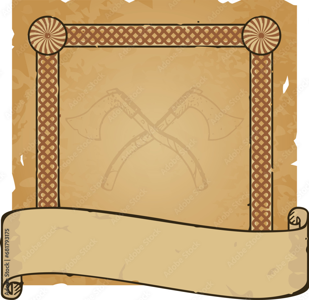 Small Parchment with Scroll and Crossed Throwing Axes Stock Vector ...