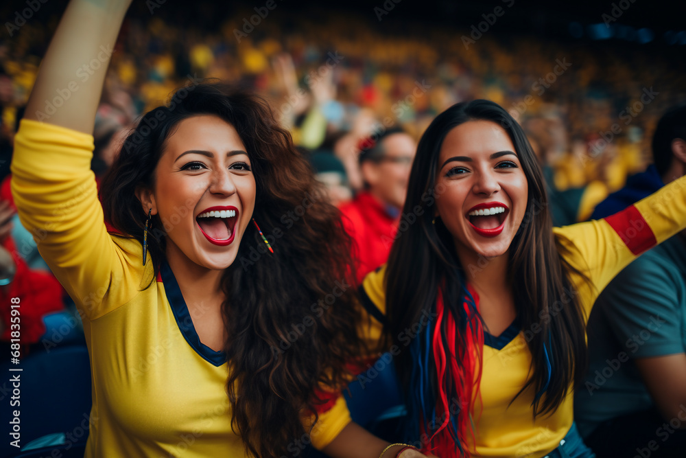 Latin american football fans from Colombia celebrating a goal inside a ...