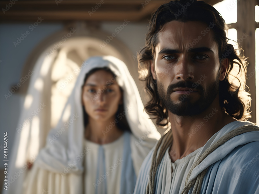 Portrait of an adult Jesus Christ next to Mary Stock Photo | Adobe Stock
