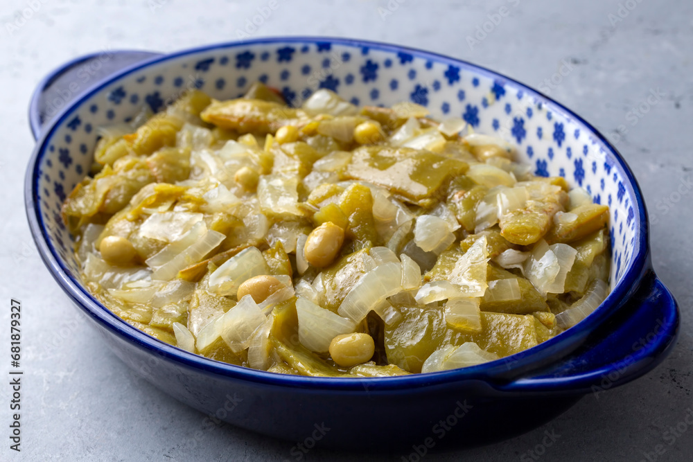 Traditional delicious Turkish food; bean pickle roast. Plate of pickle ...