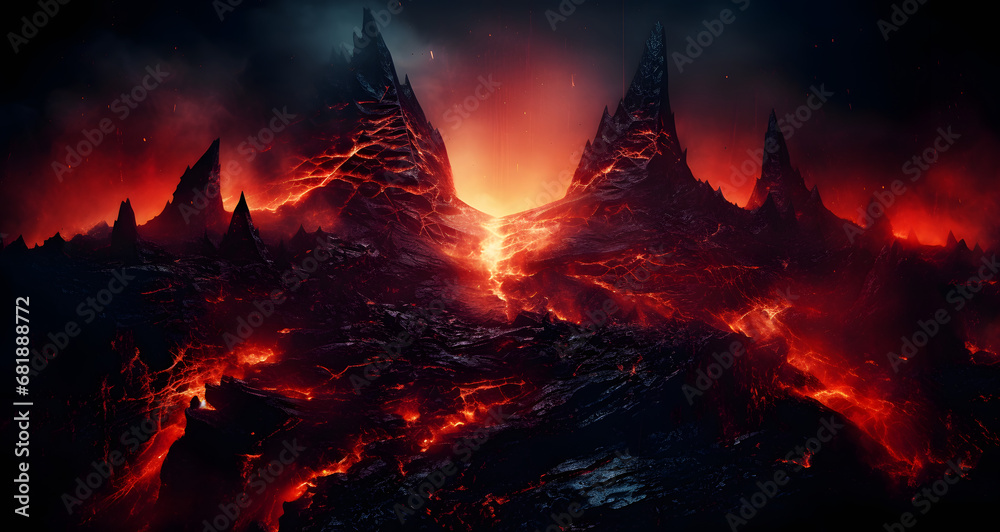 some volcanos that look like fire and lava Stock Photo | Adobe Stock