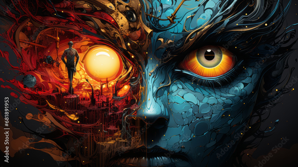 "Dichotomy of Mind" A striking juxtaposition of warm and cool hues ...