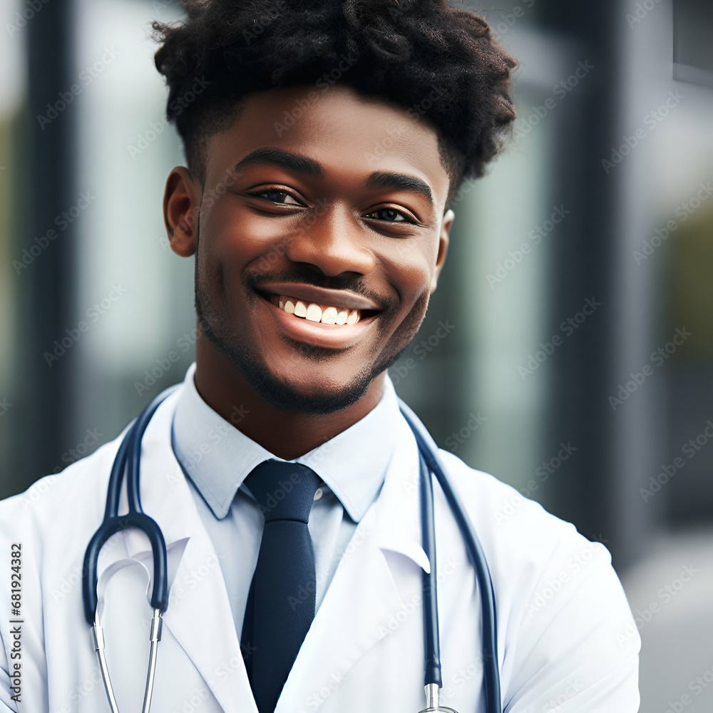 Portrait of Black African Afro-American Happy Medical Doctor Heathcare ...