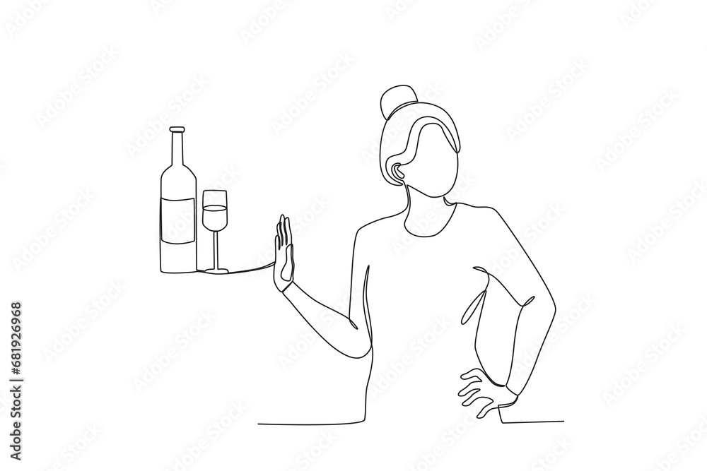 Single continuous line drawing of prohibited from drinking alcoholic ...