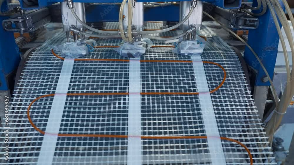 Industrial production of plastic nets. Creative. Industrial machine ...