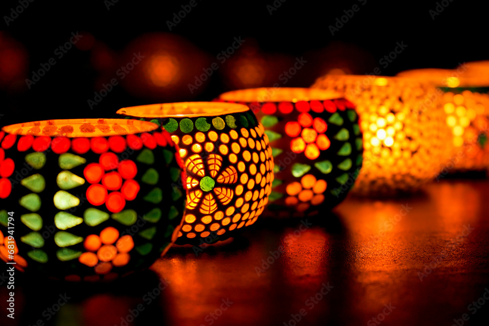 Diwali celebration Indian festival of lights Diya oil lamp lantern ...
