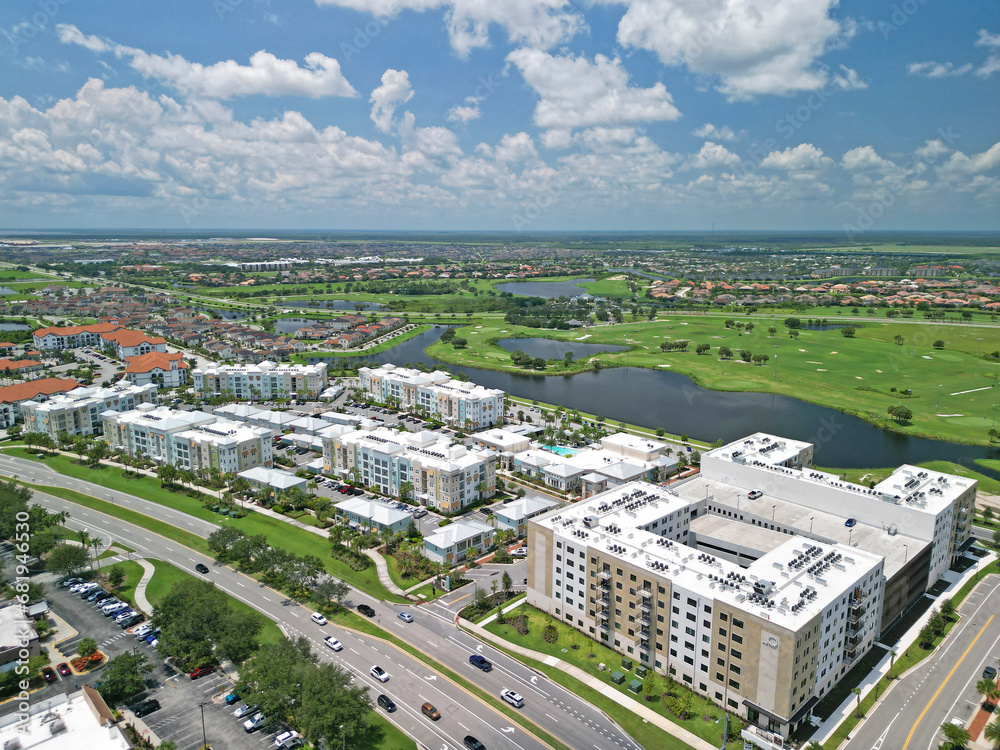Aerial view of apartment homes in Viera, Florida, a golf centered ...