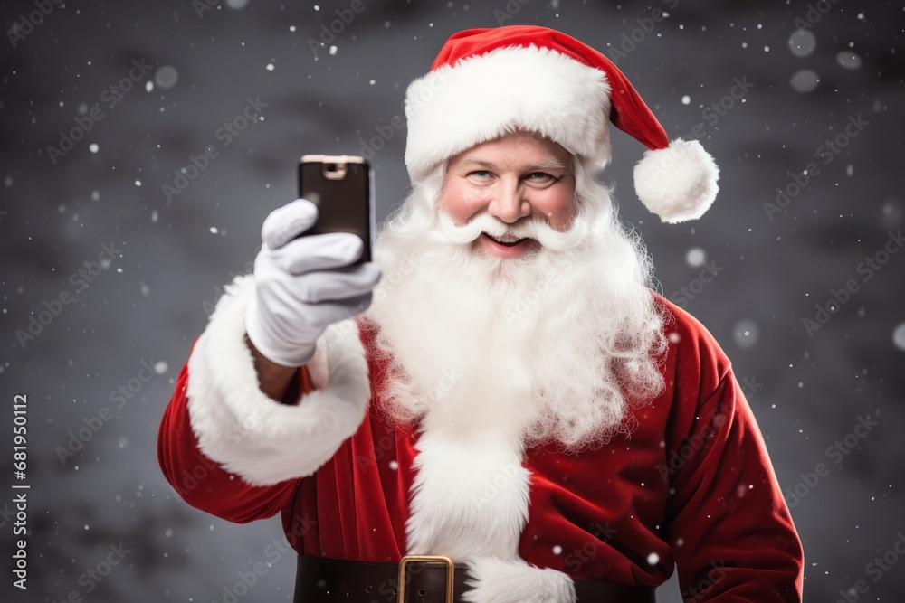 Santa Claus in his traditional attire snapping a selfie amidst the ...
