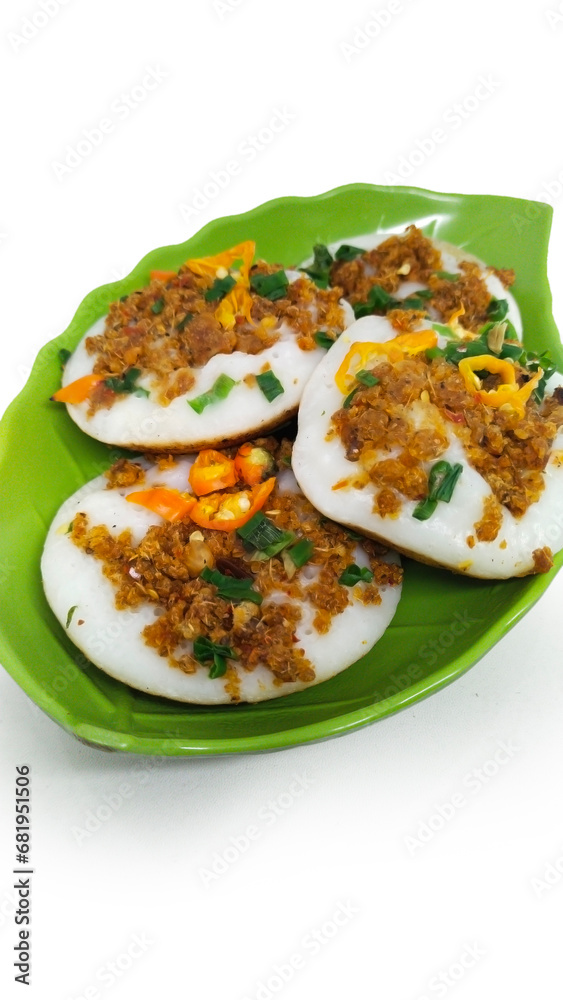 street food from Indonesia, Serabi oncom. Serabi is shaped like a ...