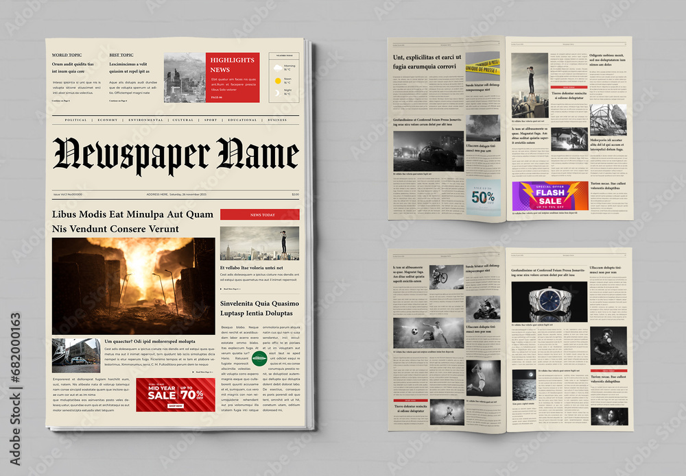 Newspaper Template Design Stock Template | Adobe Stock